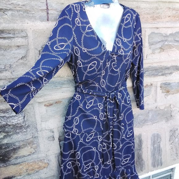 Lord & Taylor | Skirts | Navy And Gold Nautical Chain Print Blouse ...